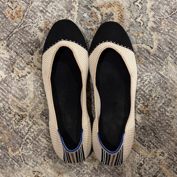 Rothy's | Shoes | Rothys Black And Tan Ballet Flats With Rounded Toe | Poshmark